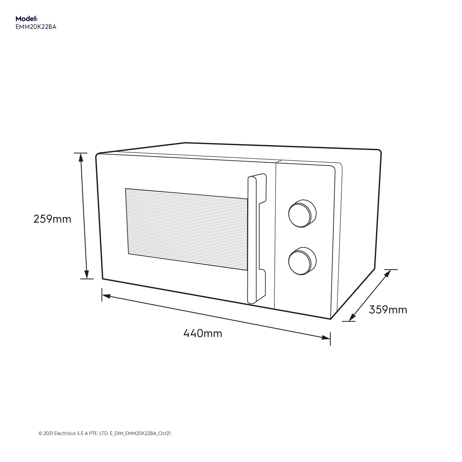 20L freestanding microwave oven - EMM20K22BA | Electrolux Indonesia