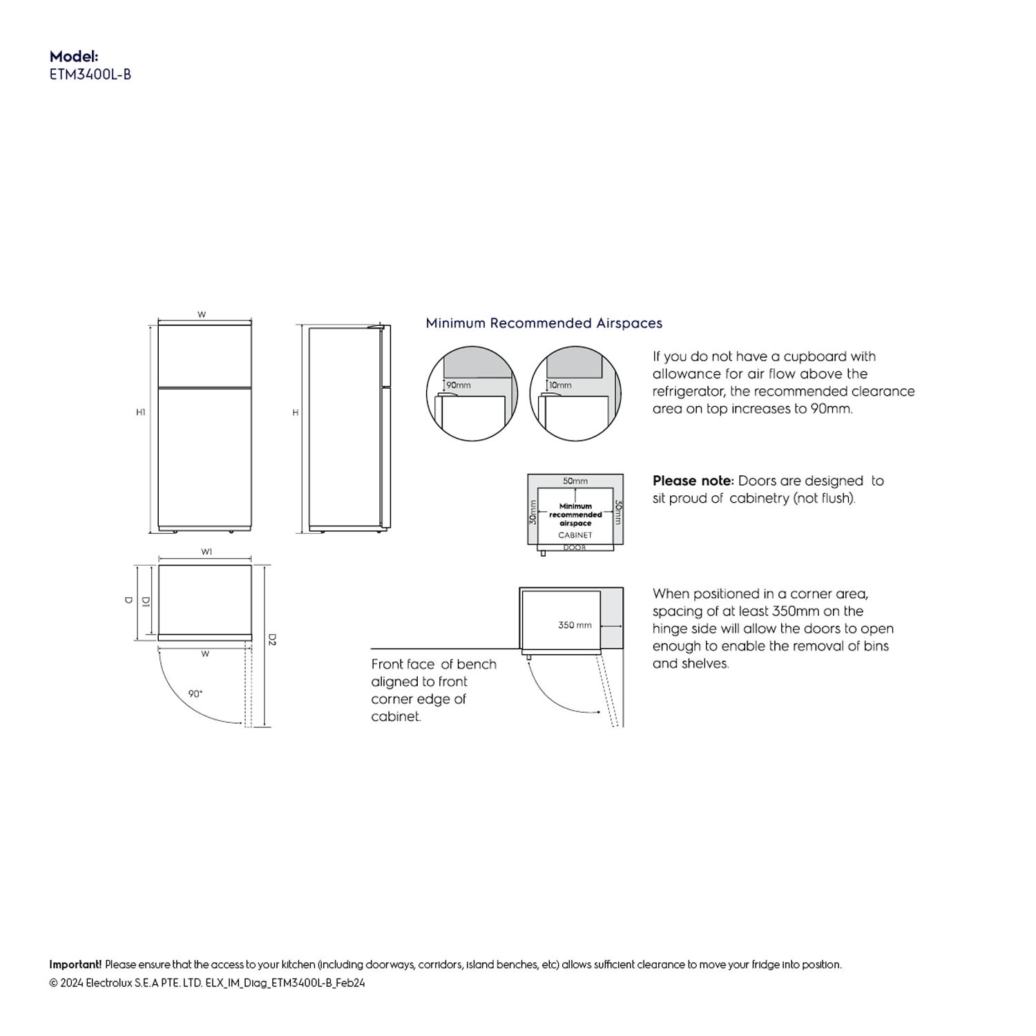 Kulkas 2 Pintu Top Freezer 341L - ETM3400L-B