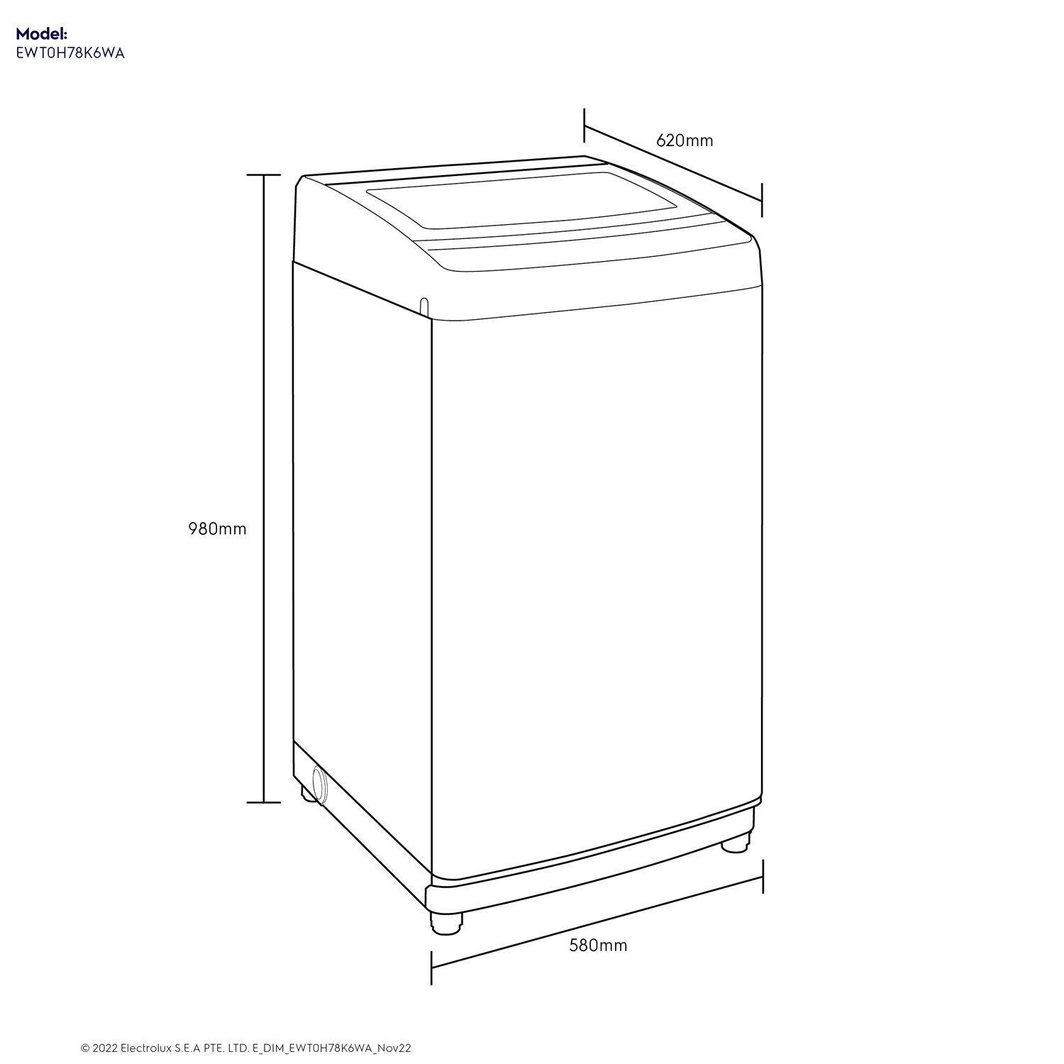 10.5kg top load washing machine EWT0H78K6WA - White